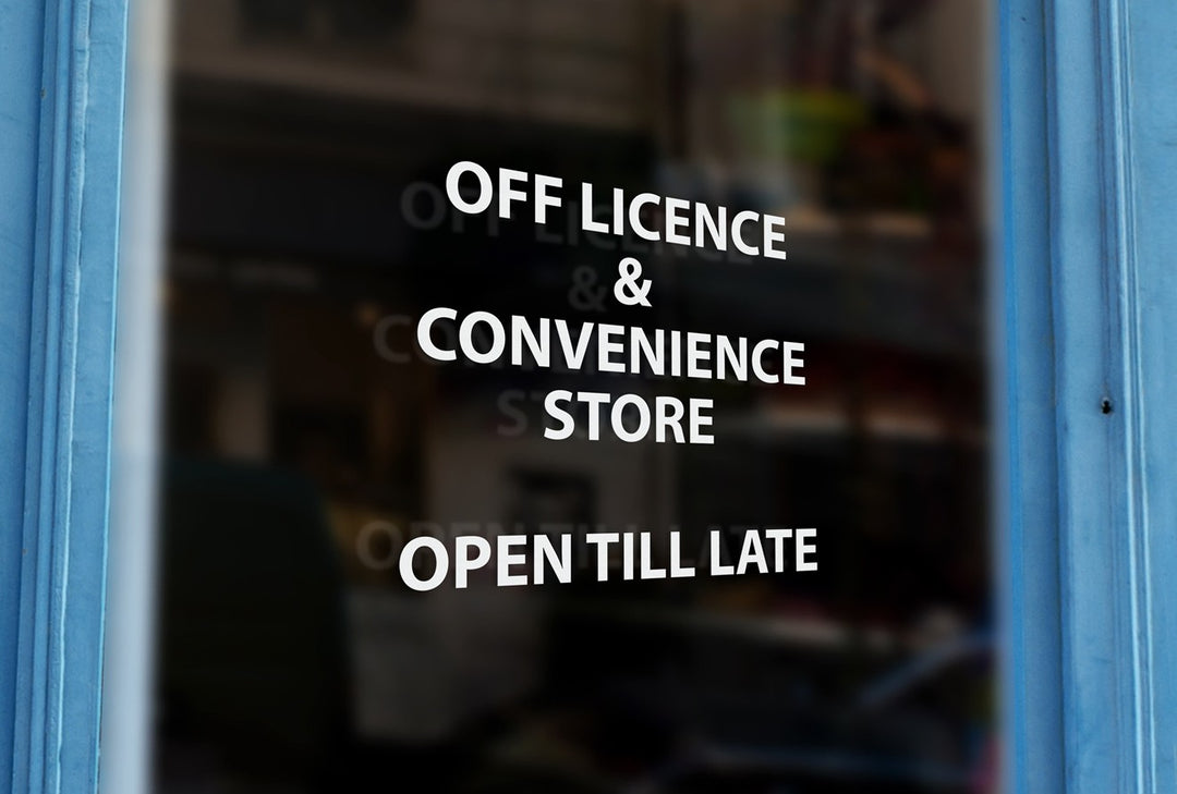 LS9- Bespoke 'Off licence, Open till late', vinyl cut window sticker ...