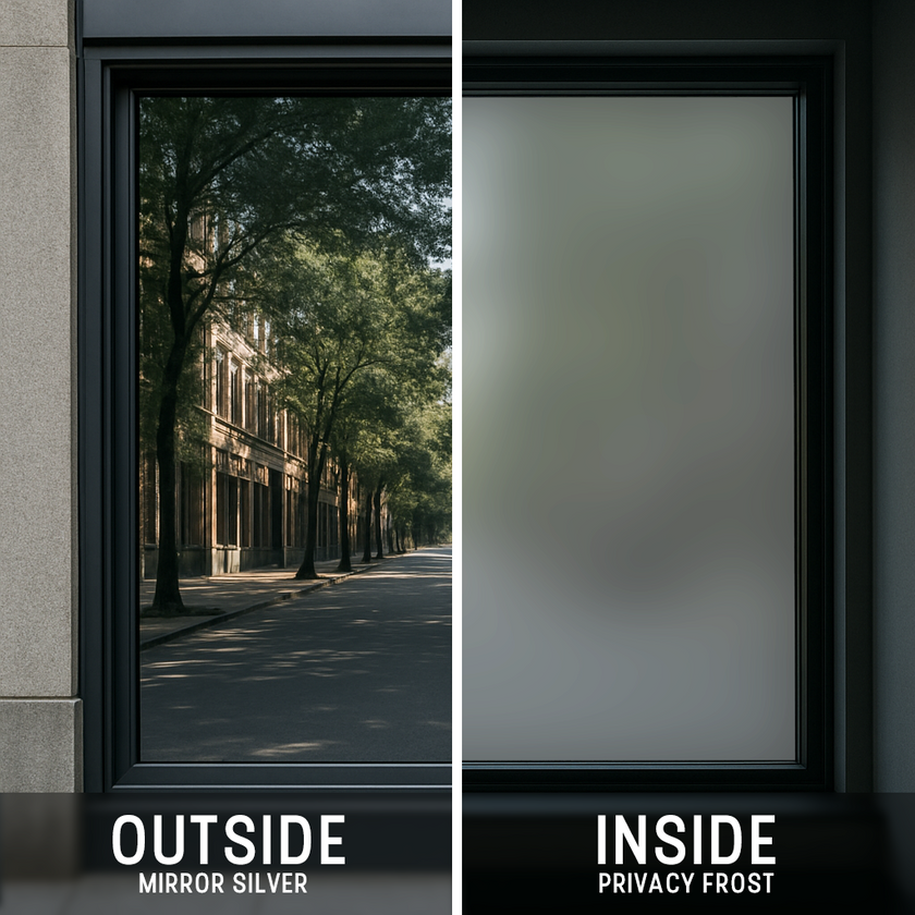 Mirror Silver Frosted Two Tone Privacy Window Film / Frost Reflective ...